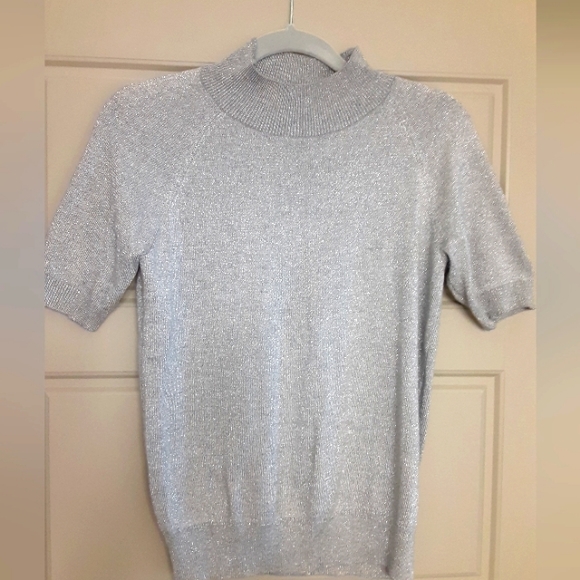 Ann Taylor | Sweaters | Silver Knit Half Sleeve Top | Poshmark